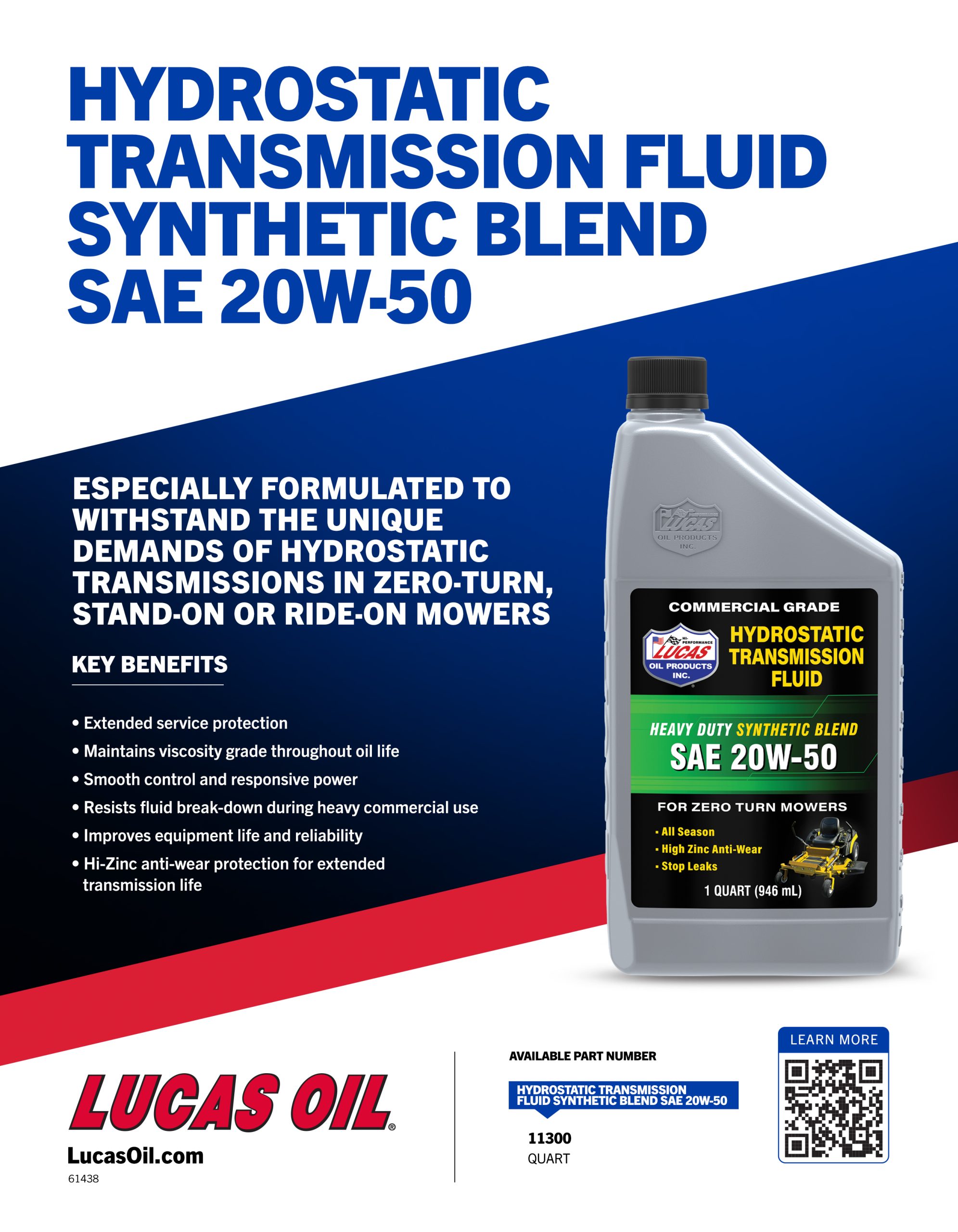 Hydrostatic Transmission Fluid Synthetic Blend SAE 20W-50 – Lucas Oil ...