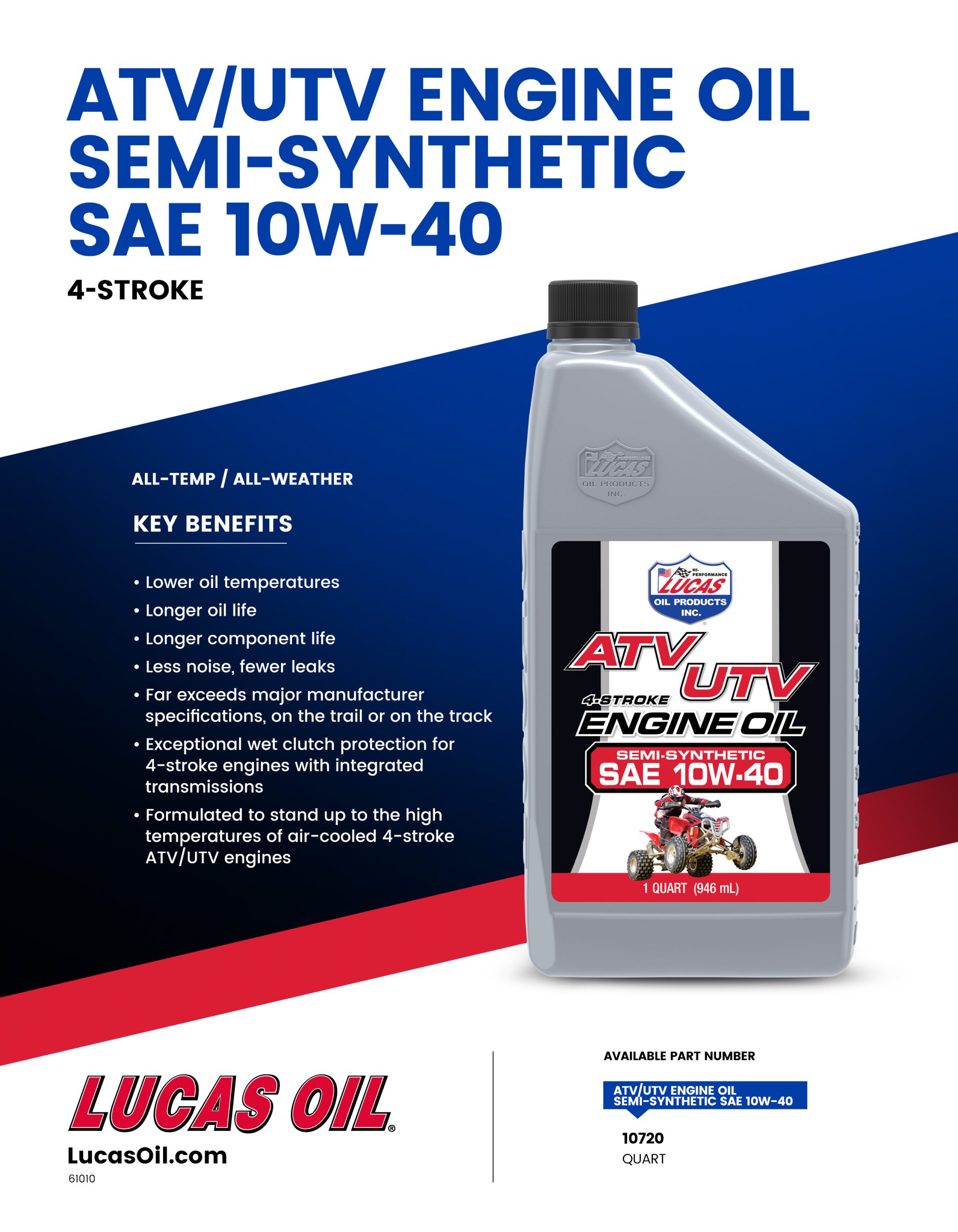 Semi-Synthetic SAE 10W-40 ATV Engine Oil – Lucas Oil Products, Inc ...